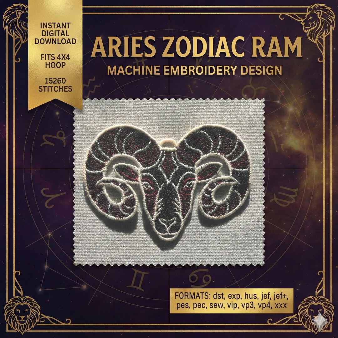 Aries FSL Machine Embroidery Design, Zodiac Ram Pattern, Digital File ...