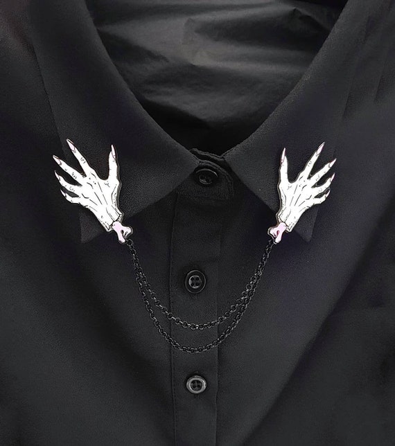 Zombie Hands Collar Pin With Chain Skeleton Brooch Spooky | Etsy