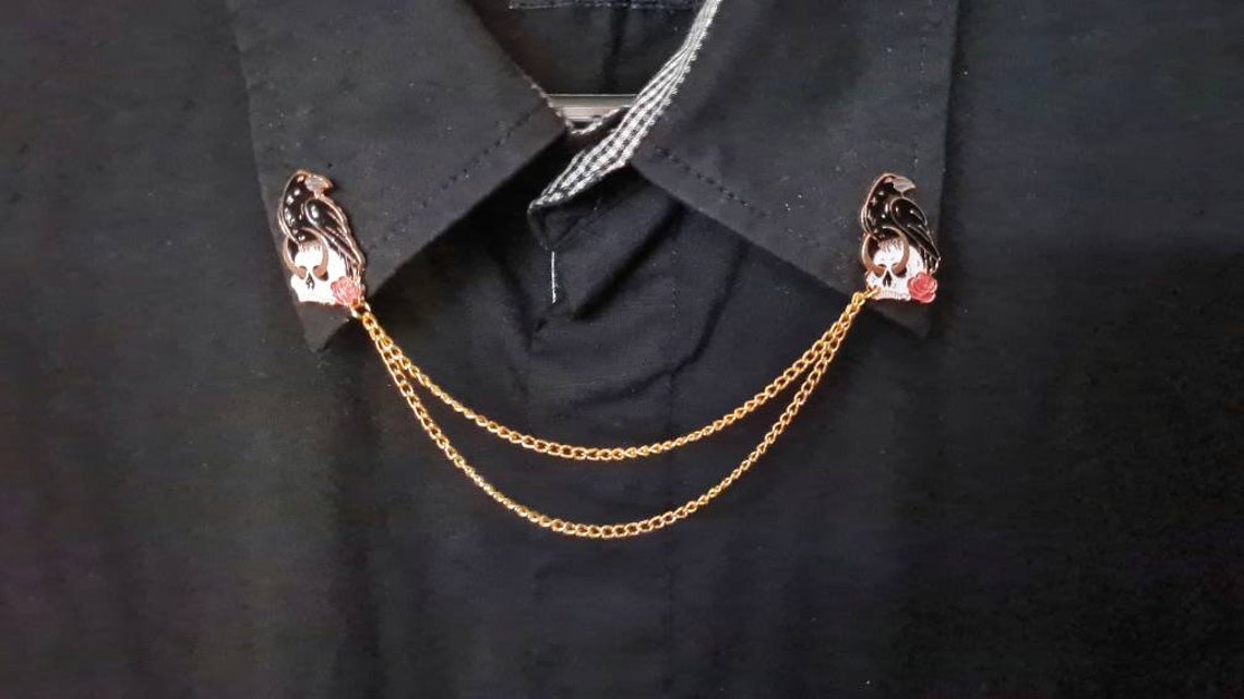 Raven Collar Pin With Chain Crow Jewelry Halloween Jewellery - Etsy