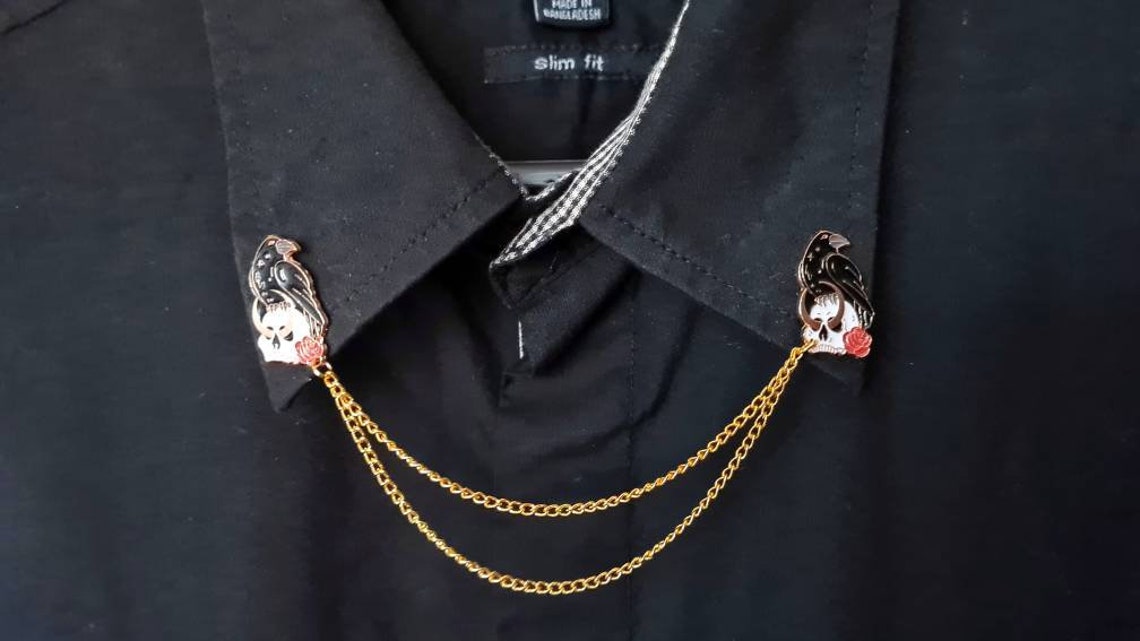 Raven Collar Pin With Chain Crow Jewelry Halloween Jewellery - Etsy