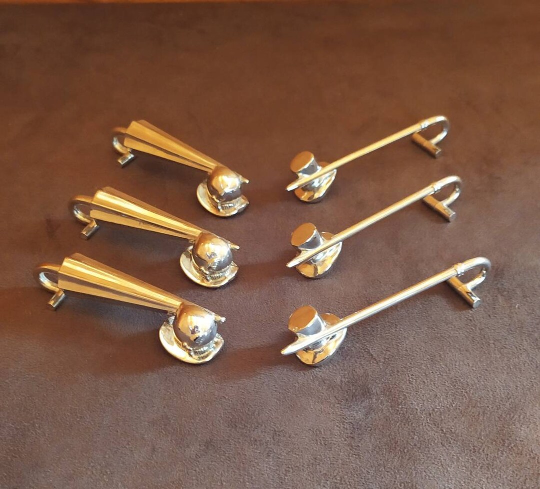 Vintage Set 6 French Knife Rests Victorian Ladies Hats Umbrellas Men ...