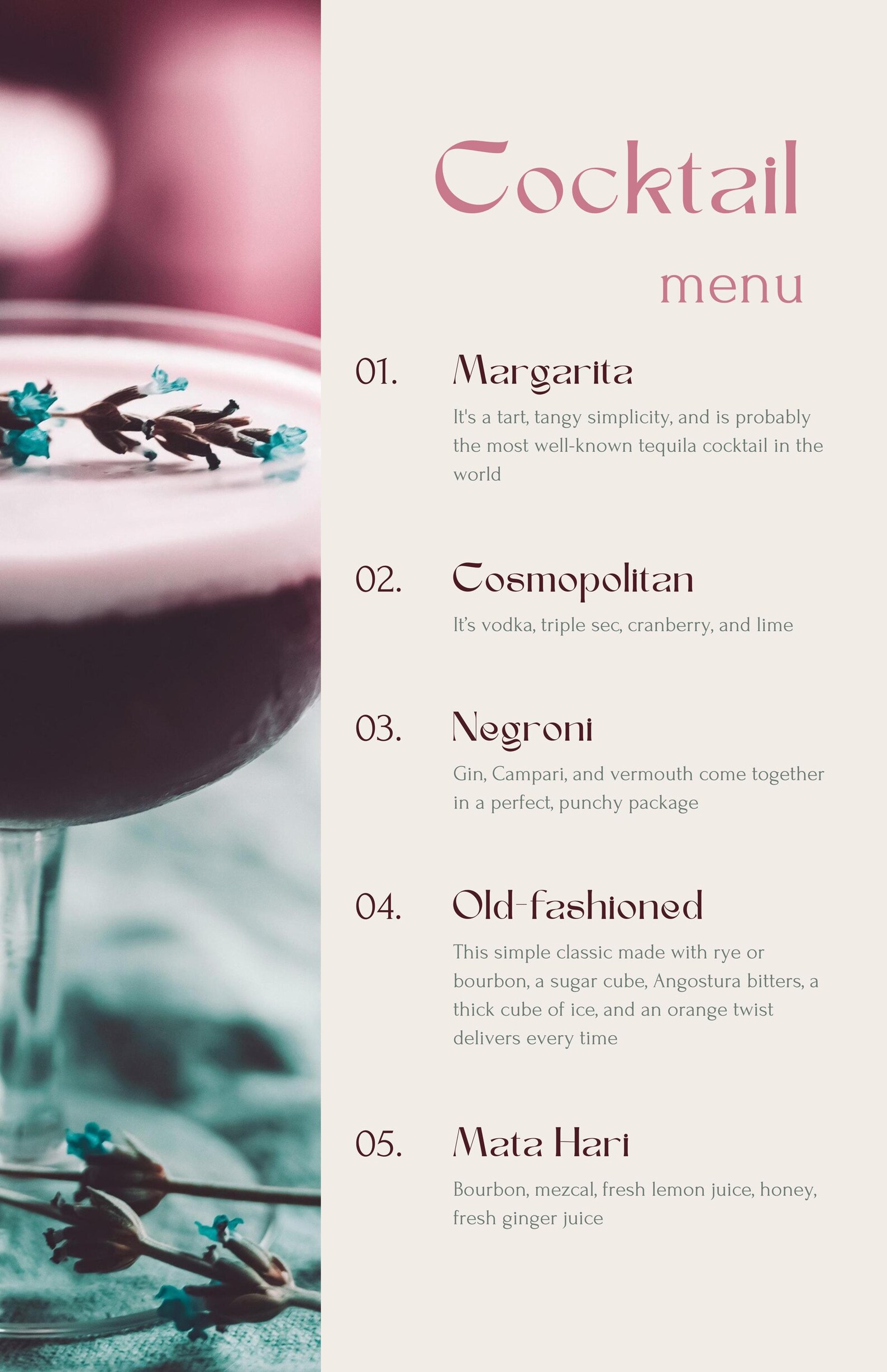 Editable Cocktail Menu Template: Modern Restaurant & Wedding Design ...