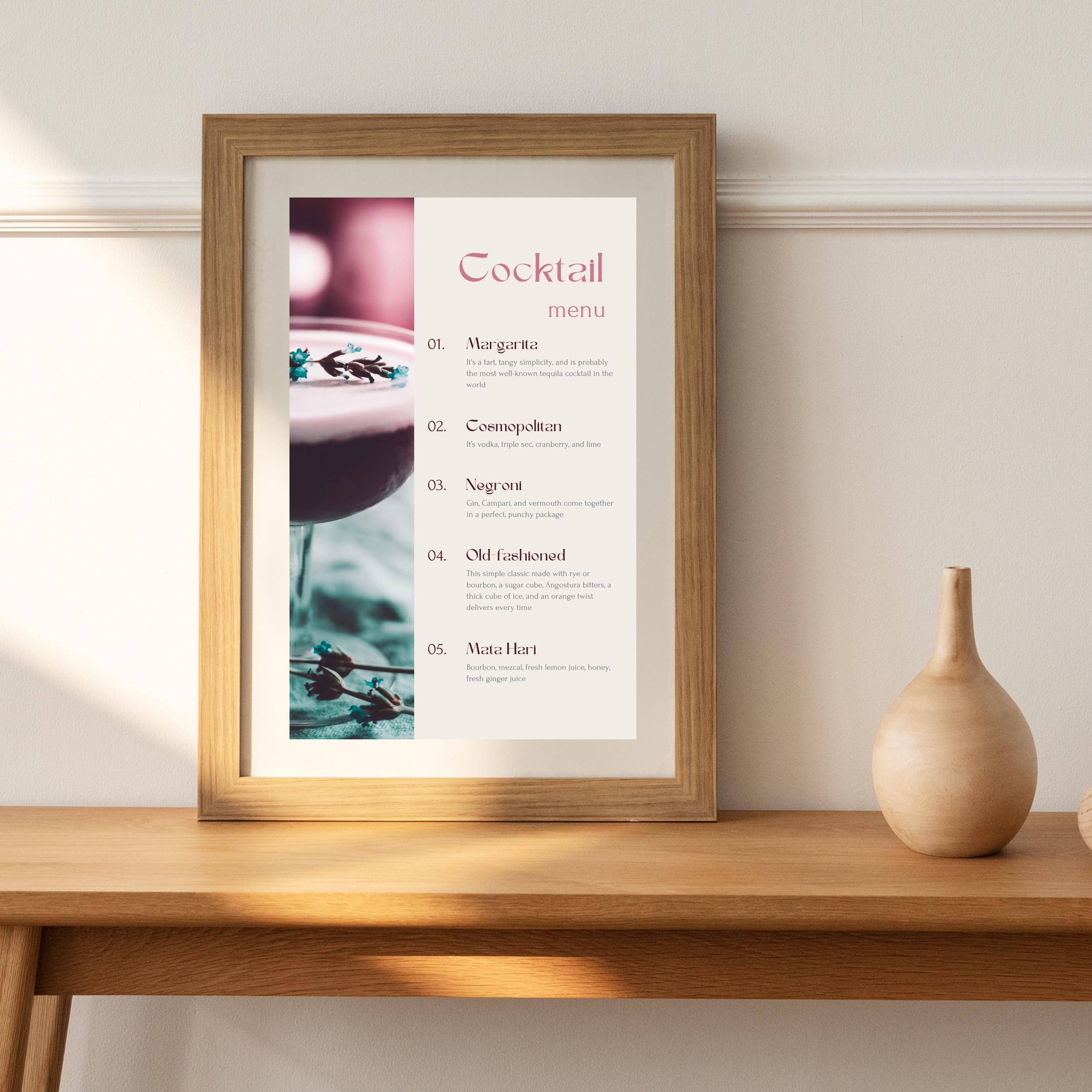 Editable Cocktail Menu Template: Modern Restaurant & Wedding Design ...