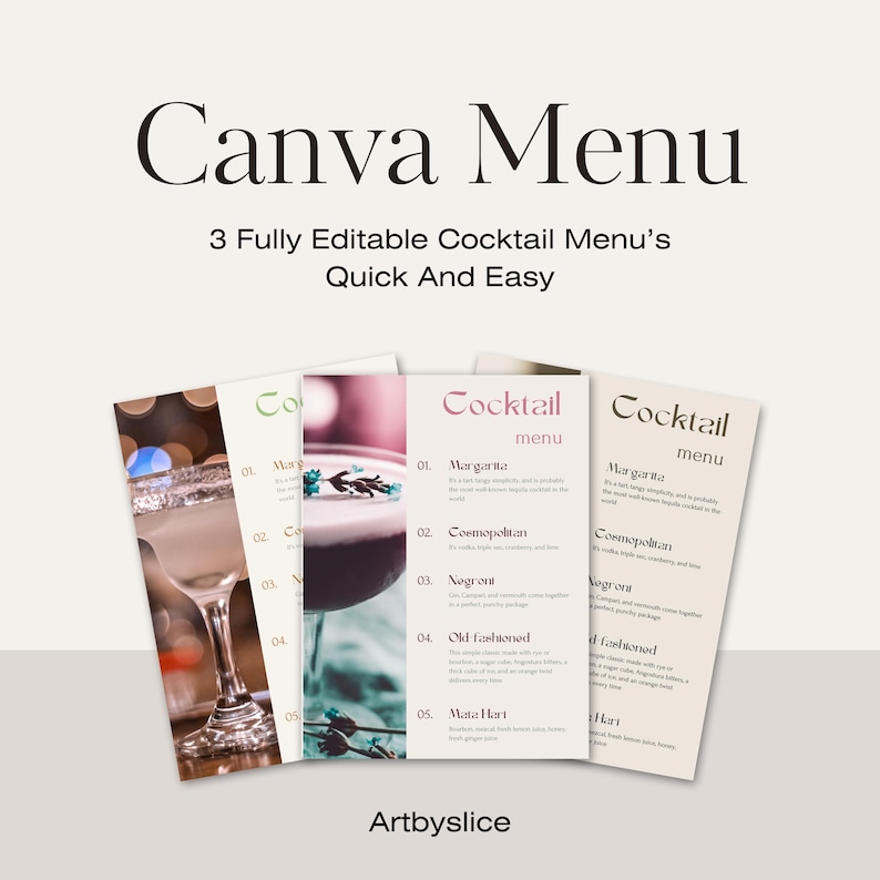 Editable Canva Cocktail Menu Template Modern Drink Menu Design With 3 ...