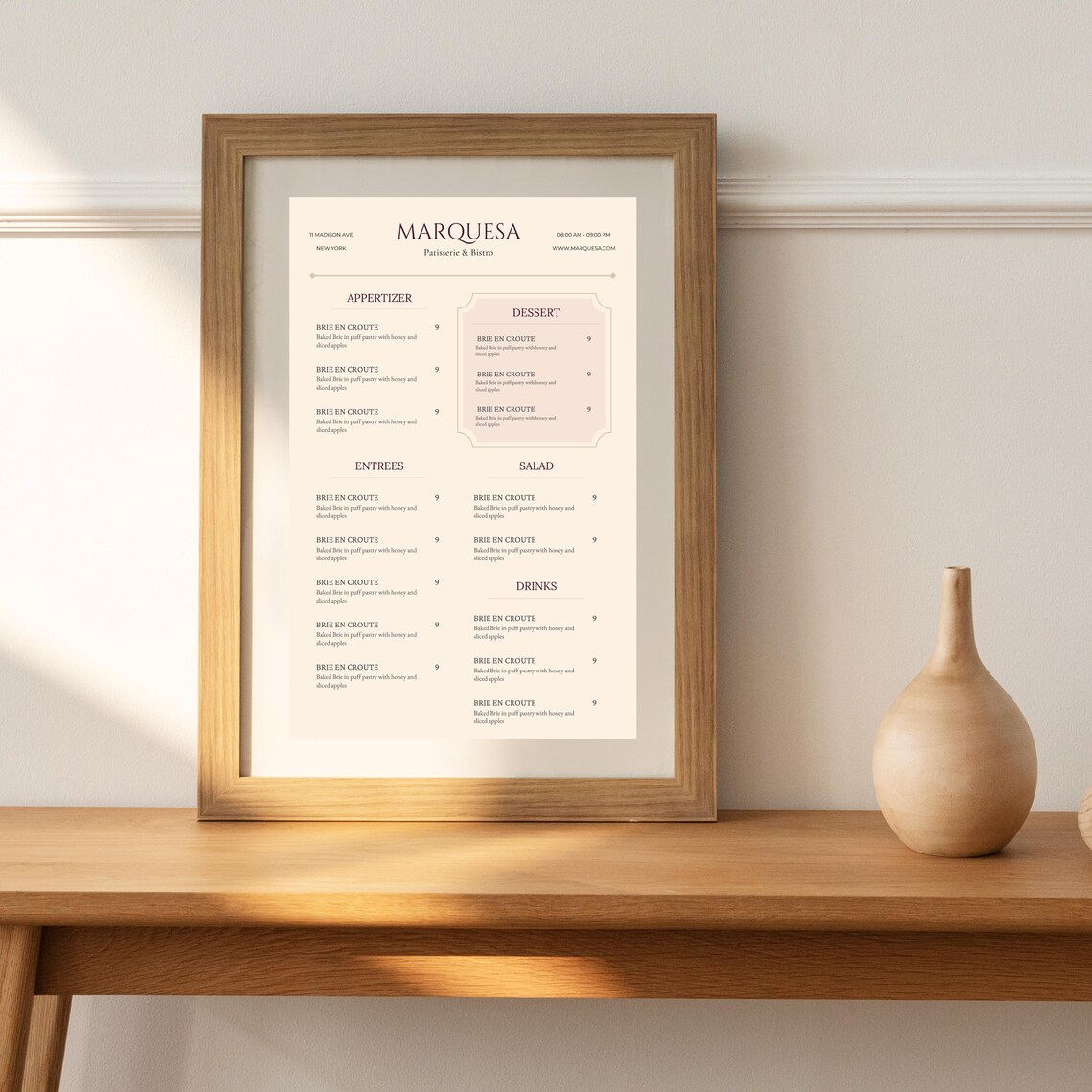 Modern Chic 1-page Menu Template | Editable Canva A4 | Restaurant ...