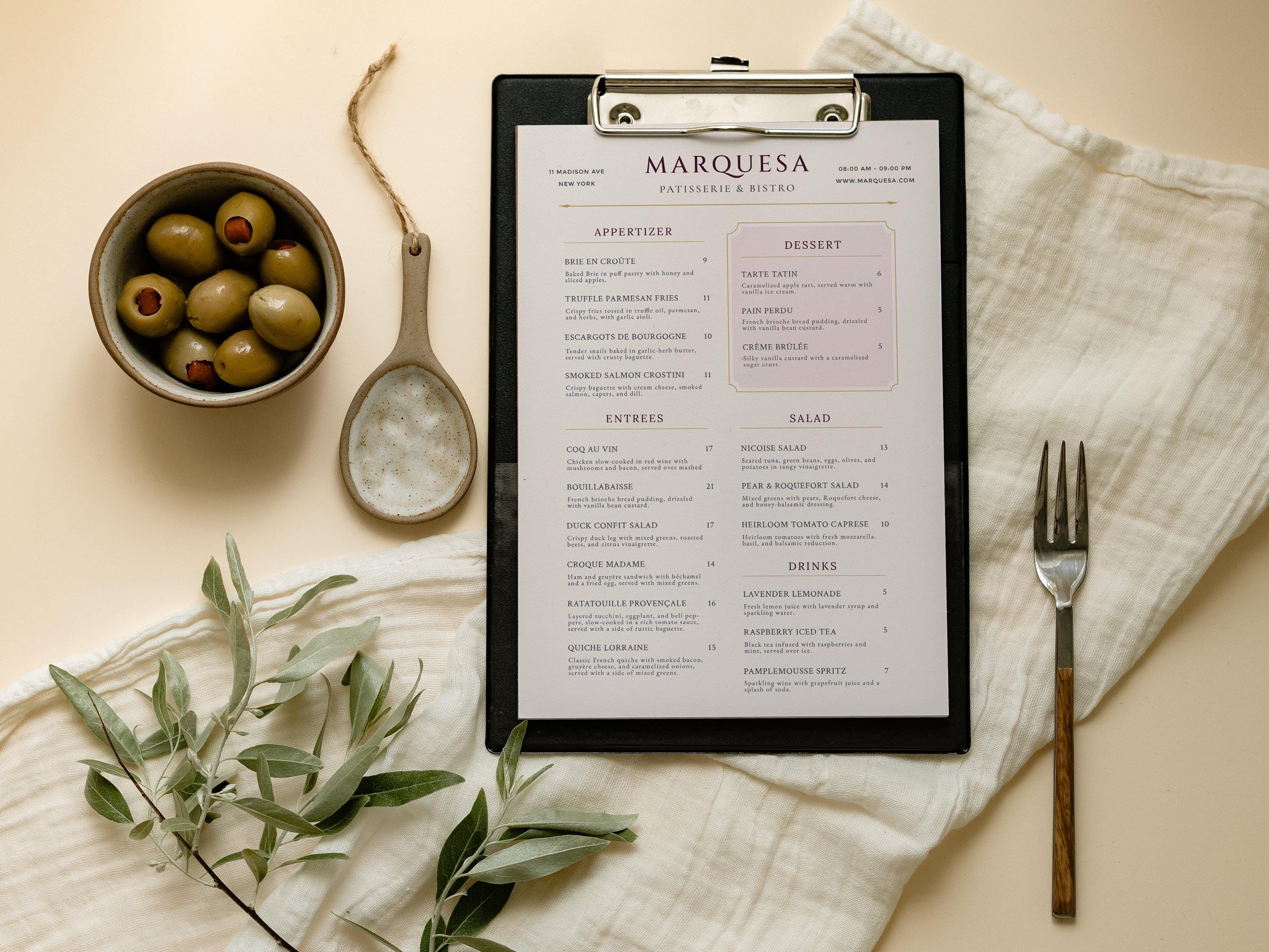 Modern Chic Restaurant Menu Template Editable Photoshop PSD 1 Page Food ...