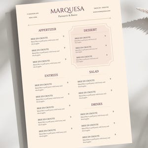 Modern Chic 1-page Menu Template | Editable Canva A4 | Restaurant ...