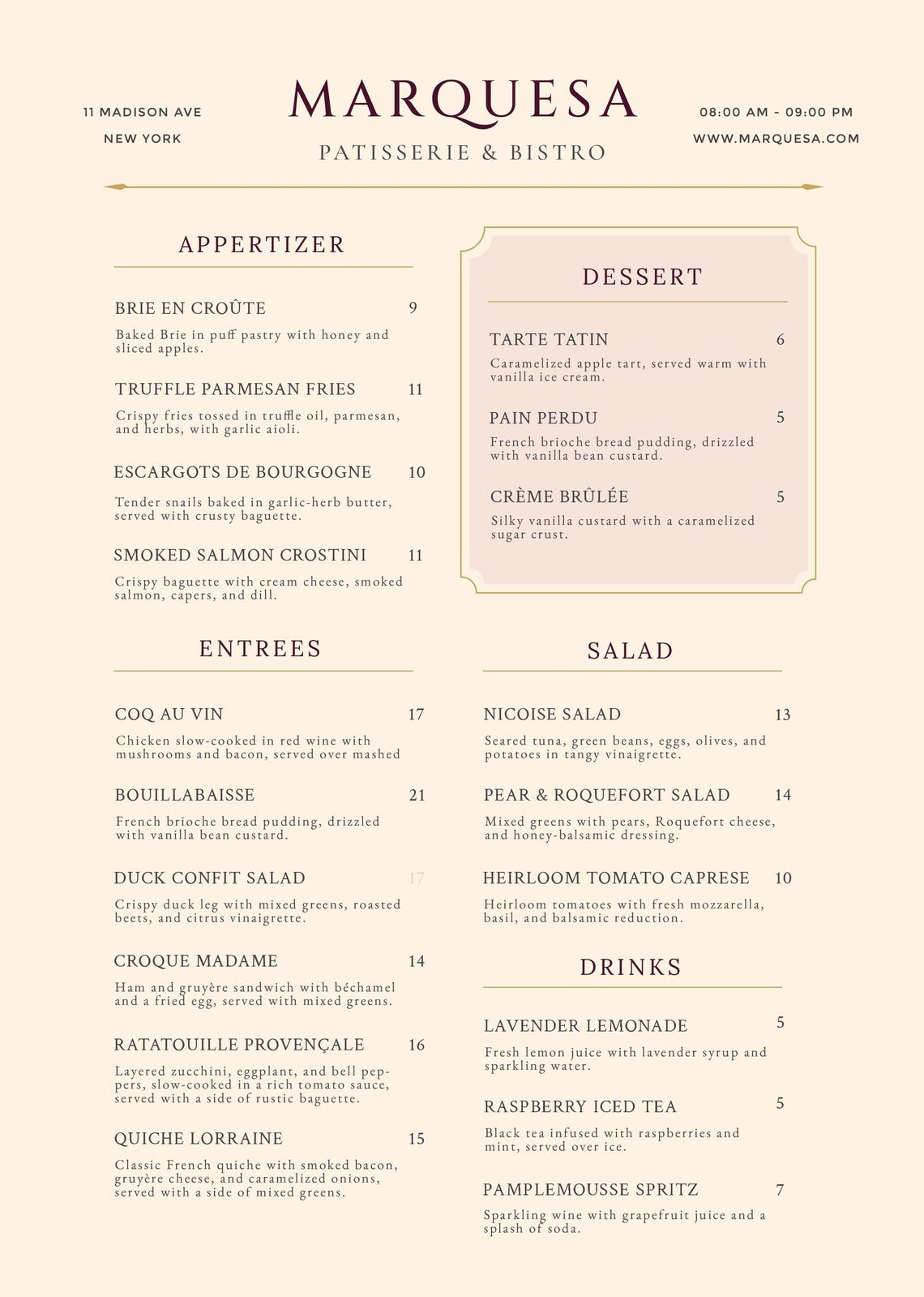 Modern Chic Restaurant Menu Template | Editable Photoshop PSD | 1 Page ...