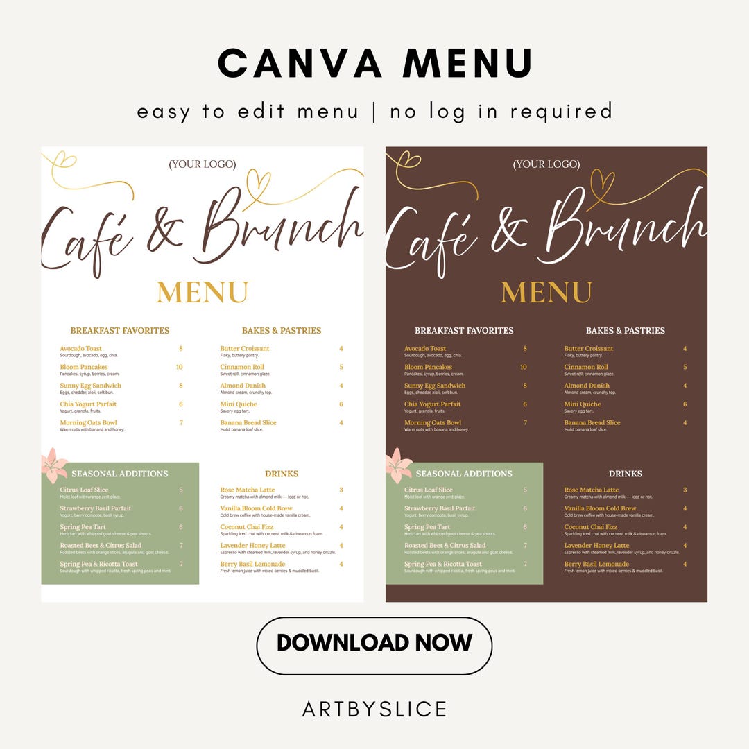 Bakery Menu Templates: Editable Cafe & Brunch Designs (digital Download ...