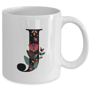 Letter J Initial Mug Monogram Gift for Her Coffee Mug Folk Art Coffee ...