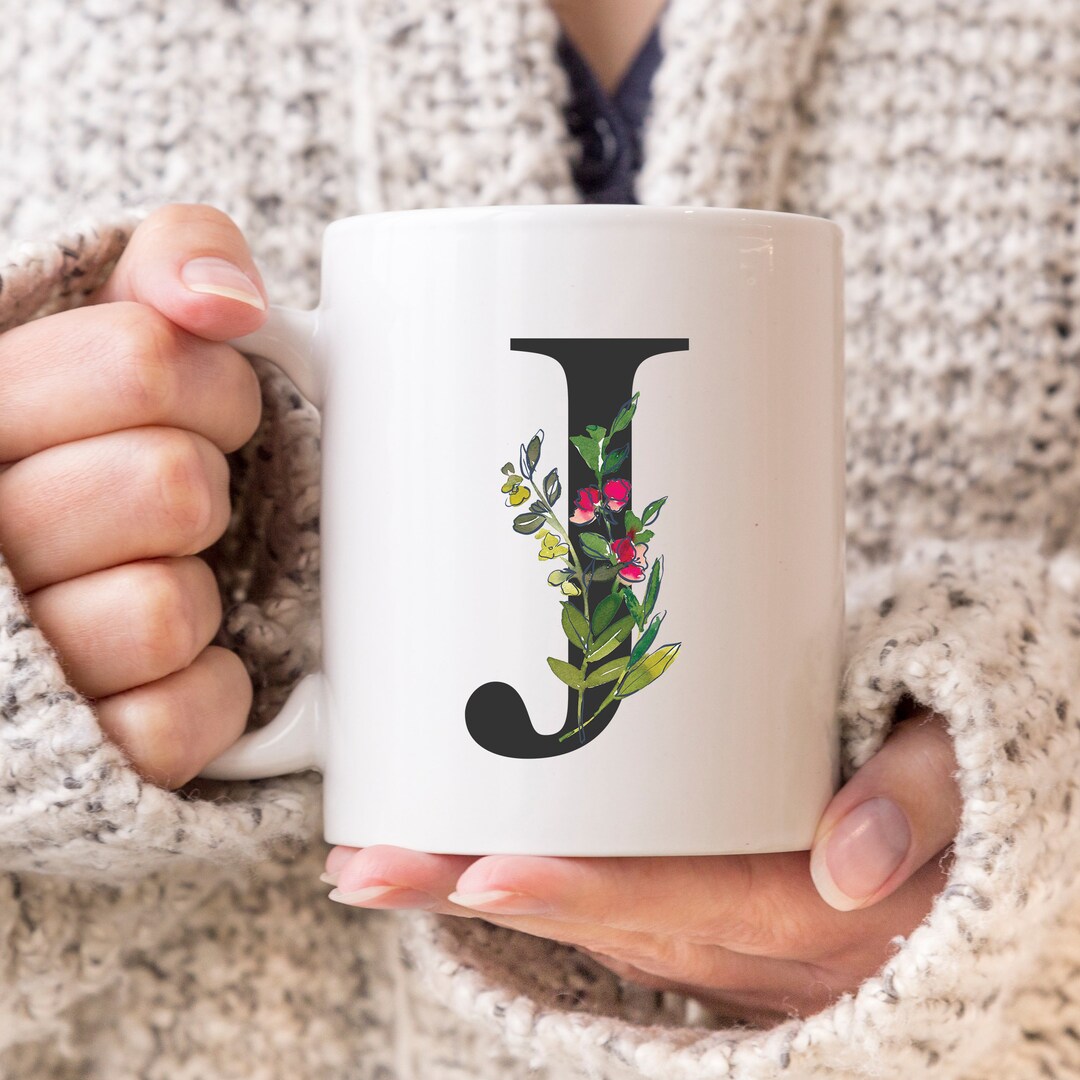 Initial J Monogram Letter Wildflower Gift Mug for Her - Etsy