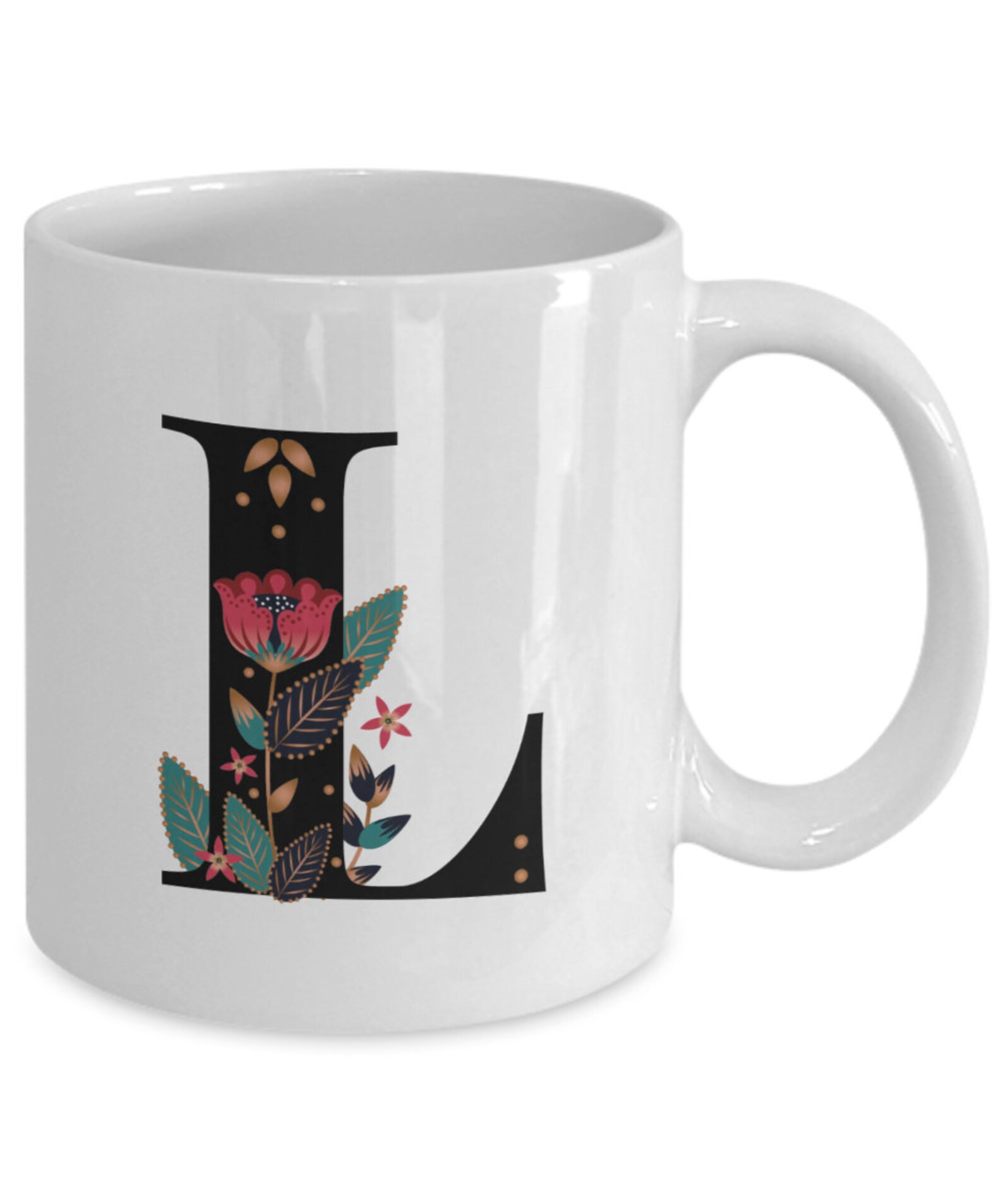 Monogram Gift for Her Coffee Mug Initial Letter L Folk Art - Etsy