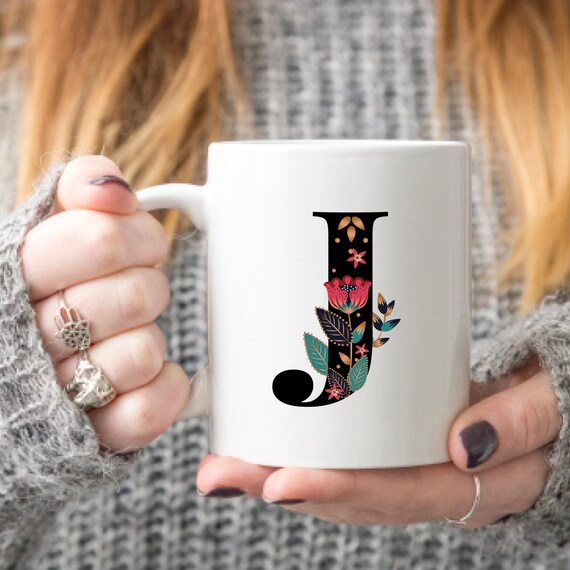 Letter J Initial Mug Monogram Gift for Her Coffee Mug | Etsy