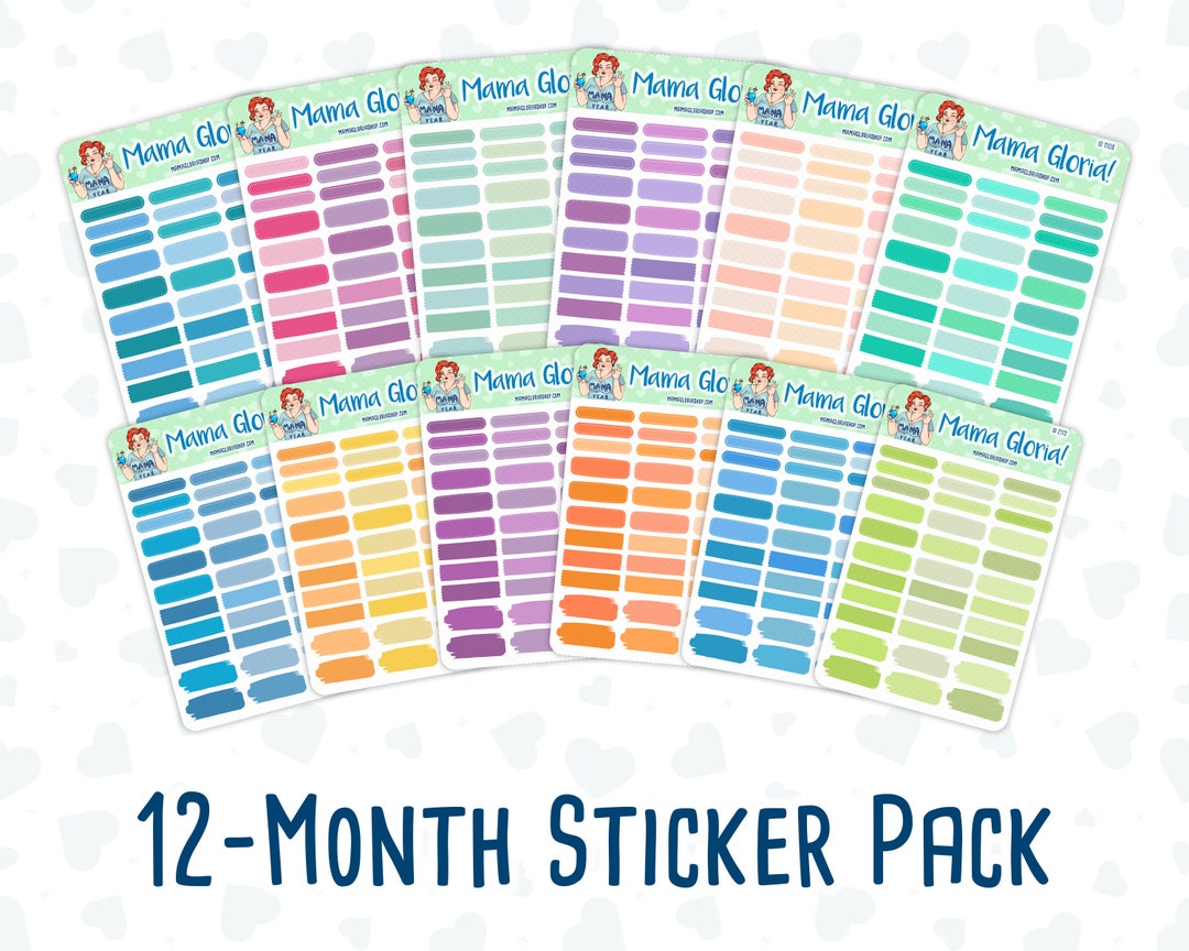 12-month Functional Labels - Quarter Box - Paint Stroke - Stickers for ...