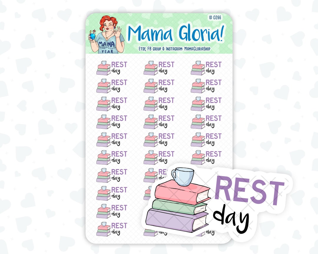 Rest Day Book Coffee Tea Icon Script Stickers for Planners - Etsy