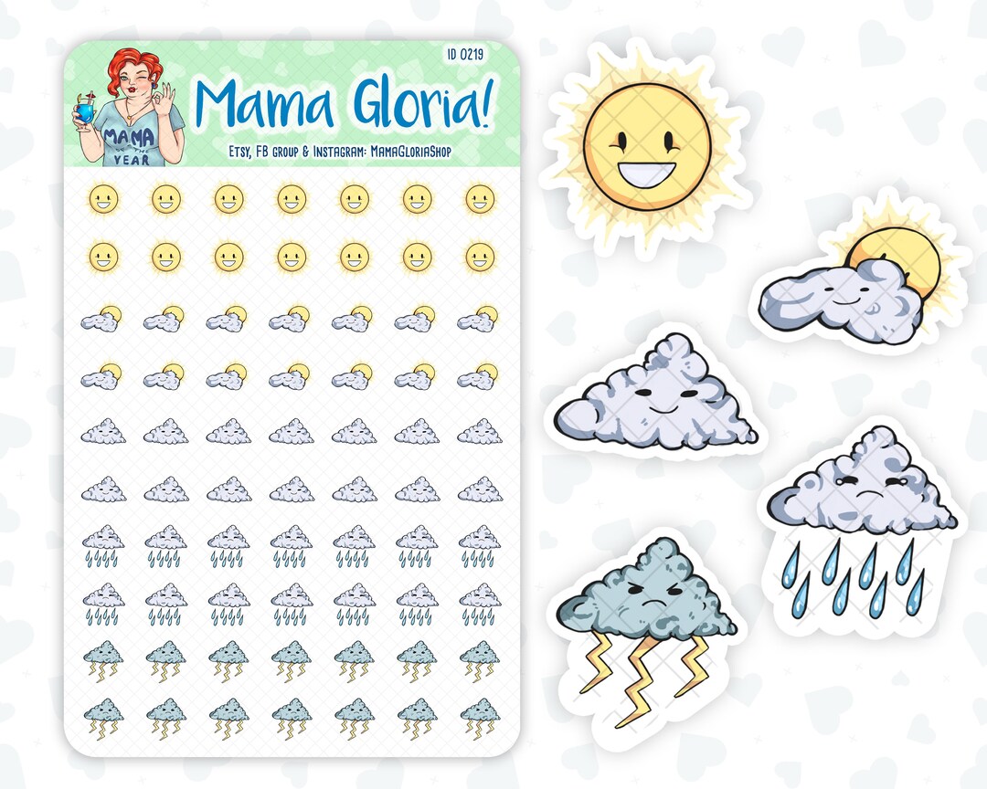 Weather Mix Set Doodle Icon Sticker ID 0219 - Etsy