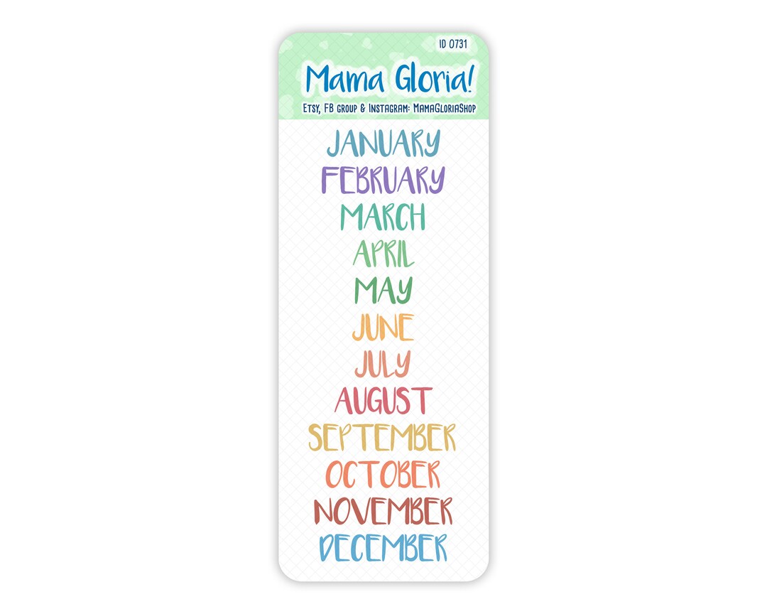 Months Script, Text Stickers for Planners, ID 0731 - Etsy