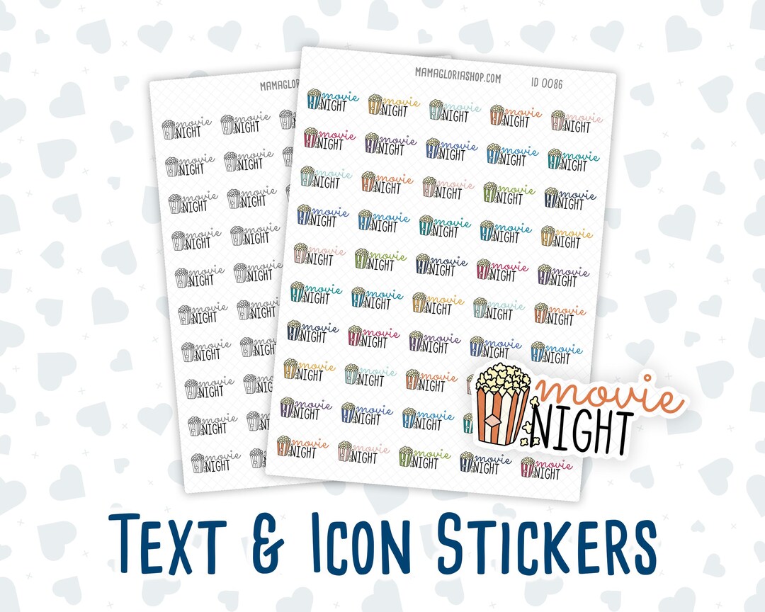Movie Night - Text Sticker With Icon - Etsy