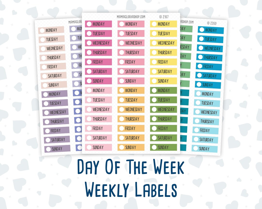 Day of the Week – Weekly Labels | Color Pop Collection - Etsy