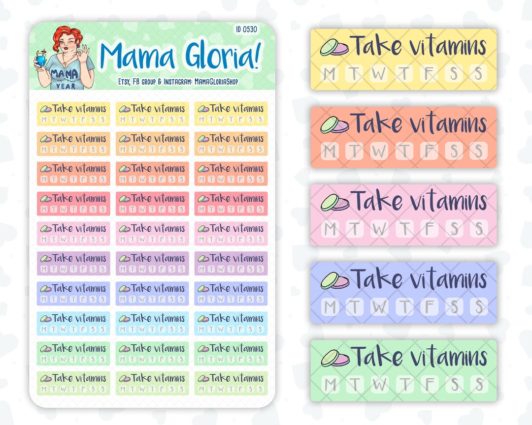 Take Vitamins Weekly Tracker - Stickers for Planners - Etsy