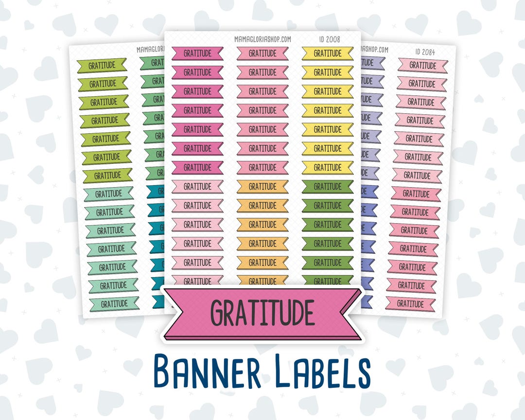 Gratitude- Banner Label Stickers - Functional - for Planners – Color ...