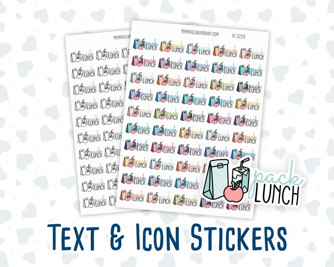 Pack Lunch - Text Sticker With Icon - Etsy