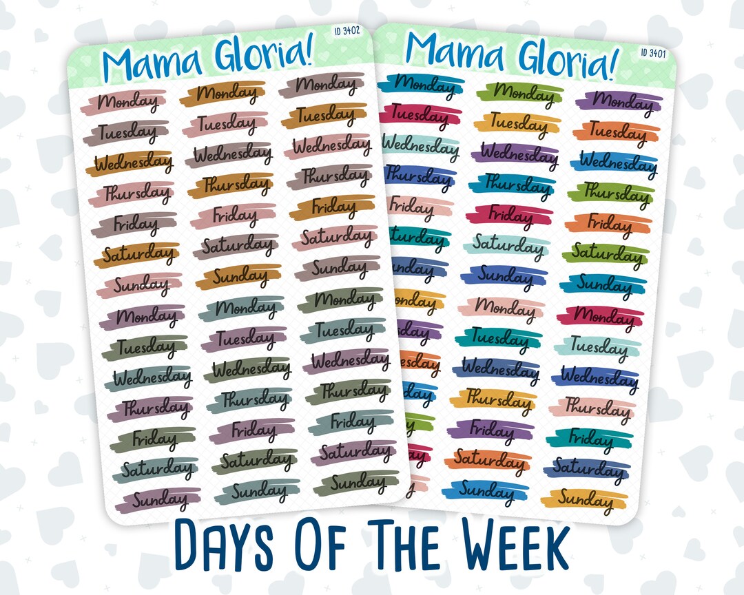 Days of the Week Brush Stroke Label Stickers for Planners - Etsy