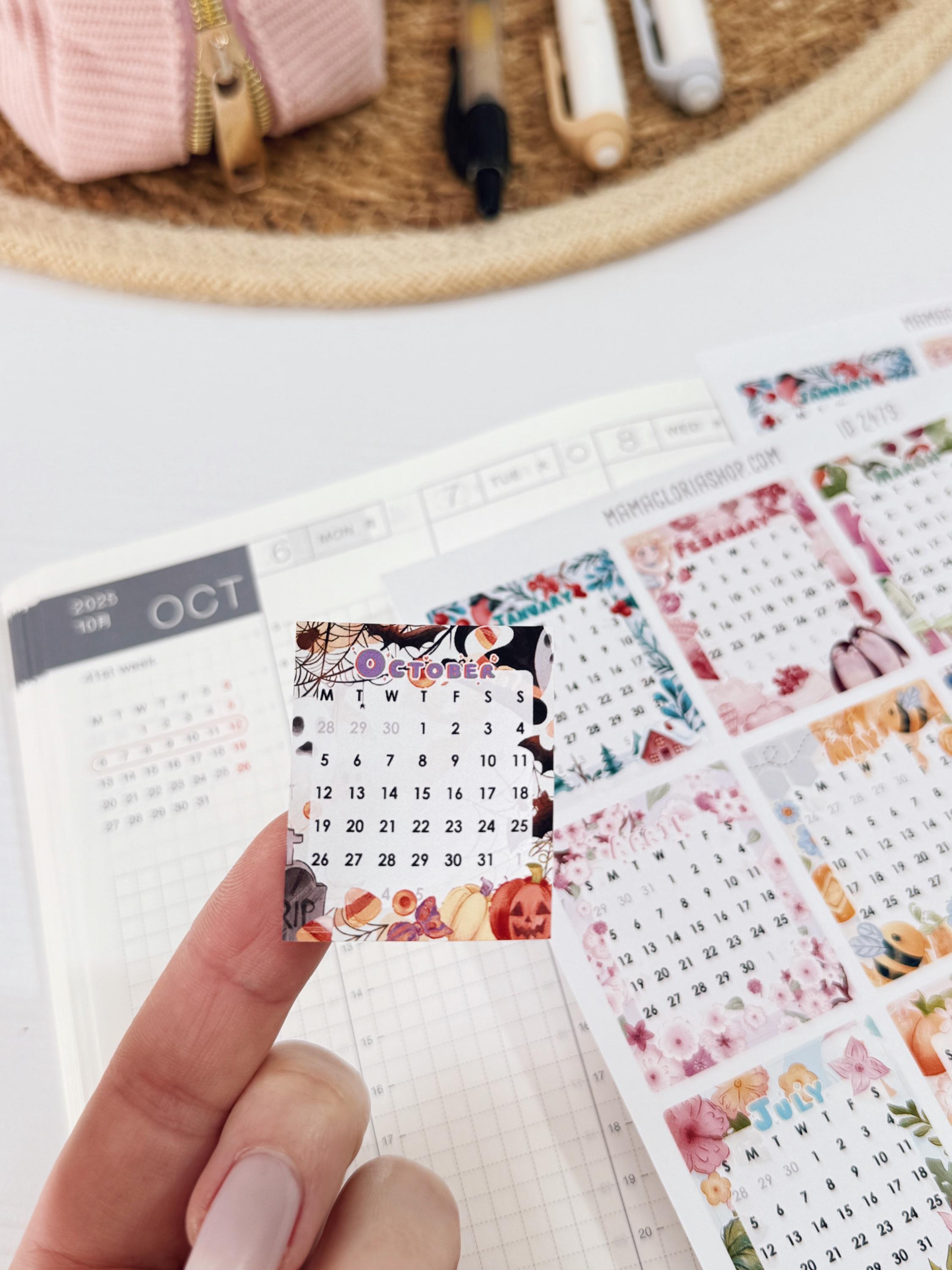 Mini Monthly Calendar Stickers 2026 — Sunday or Monday Start | Small ...