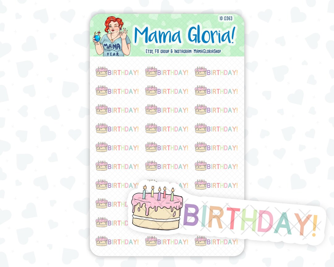 Birthday Cake Text, Script Stickers for Planners, ID 0363 - Etsy