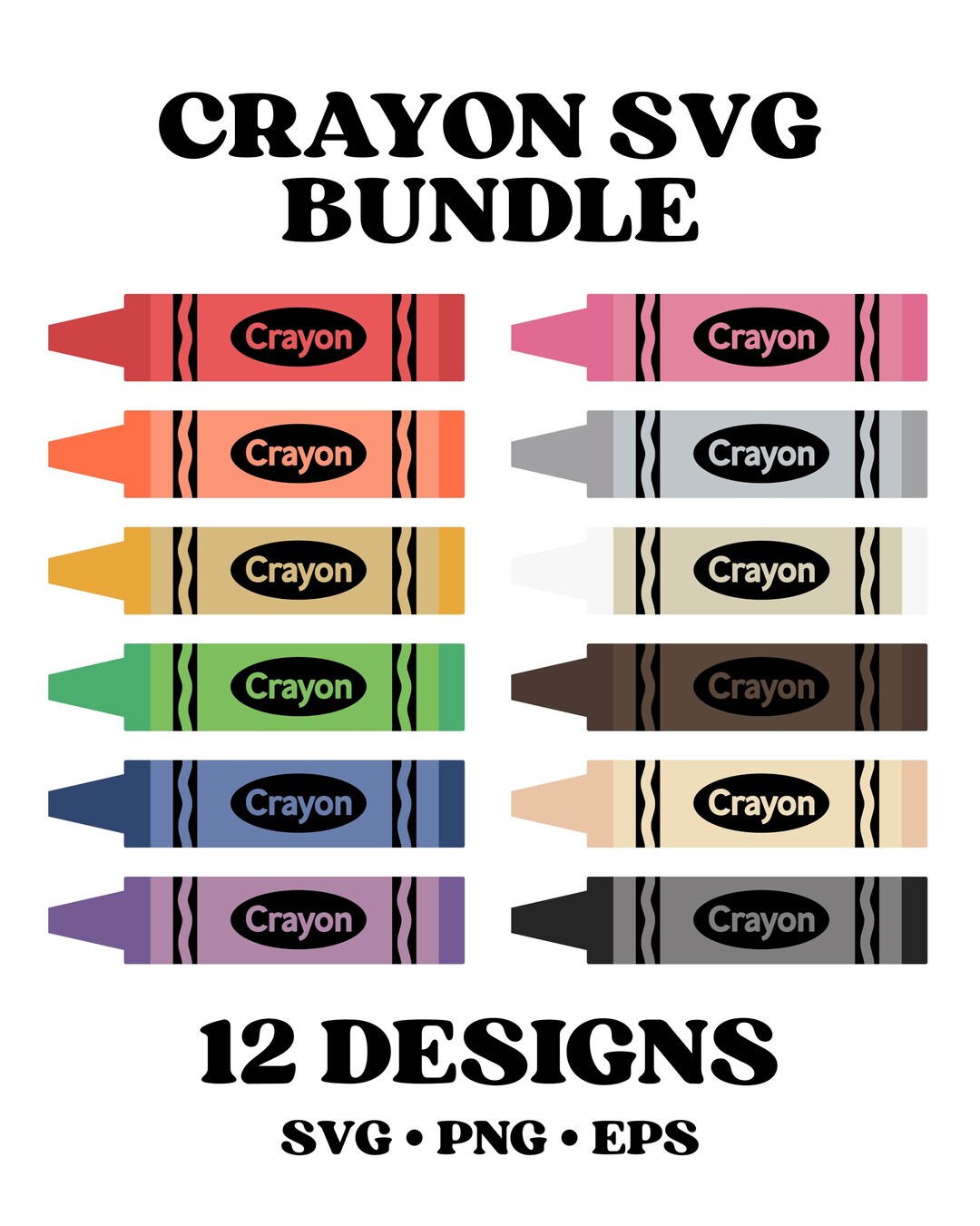 Rainbow Crayon SVG Bundle: Back to School Cricut & Silhouette Cut Files ...