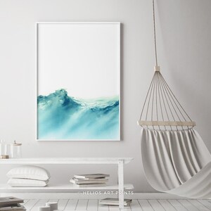 Turquoise Ocean Wave Watercolor Art Print: Minimalist Beach House Decor ...
