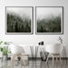Set of Two Deep Green Misty Forest Mountain Watercolour Art Prints. 2 ...