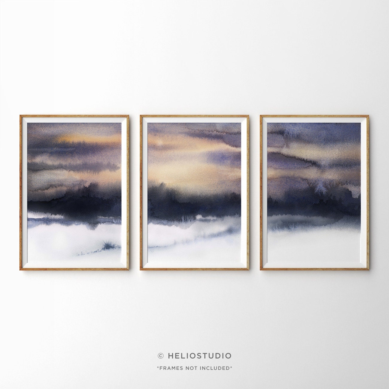 Set of 3 Abstract Impressionist Snow Covered Watercolor | Etsy UK