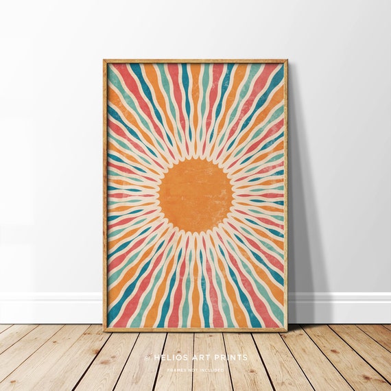Abstract Retro Multicoloured Sun Art Print Mid Century - Etsy