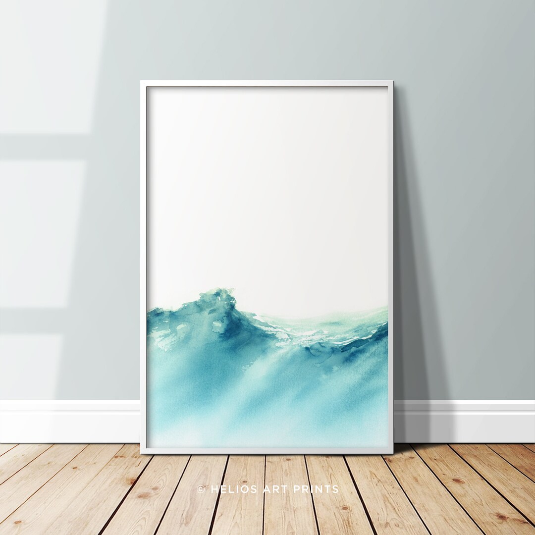 Turquoise Ocean Wave Watercolor Art Print: Minimalist Beach House Decor ...