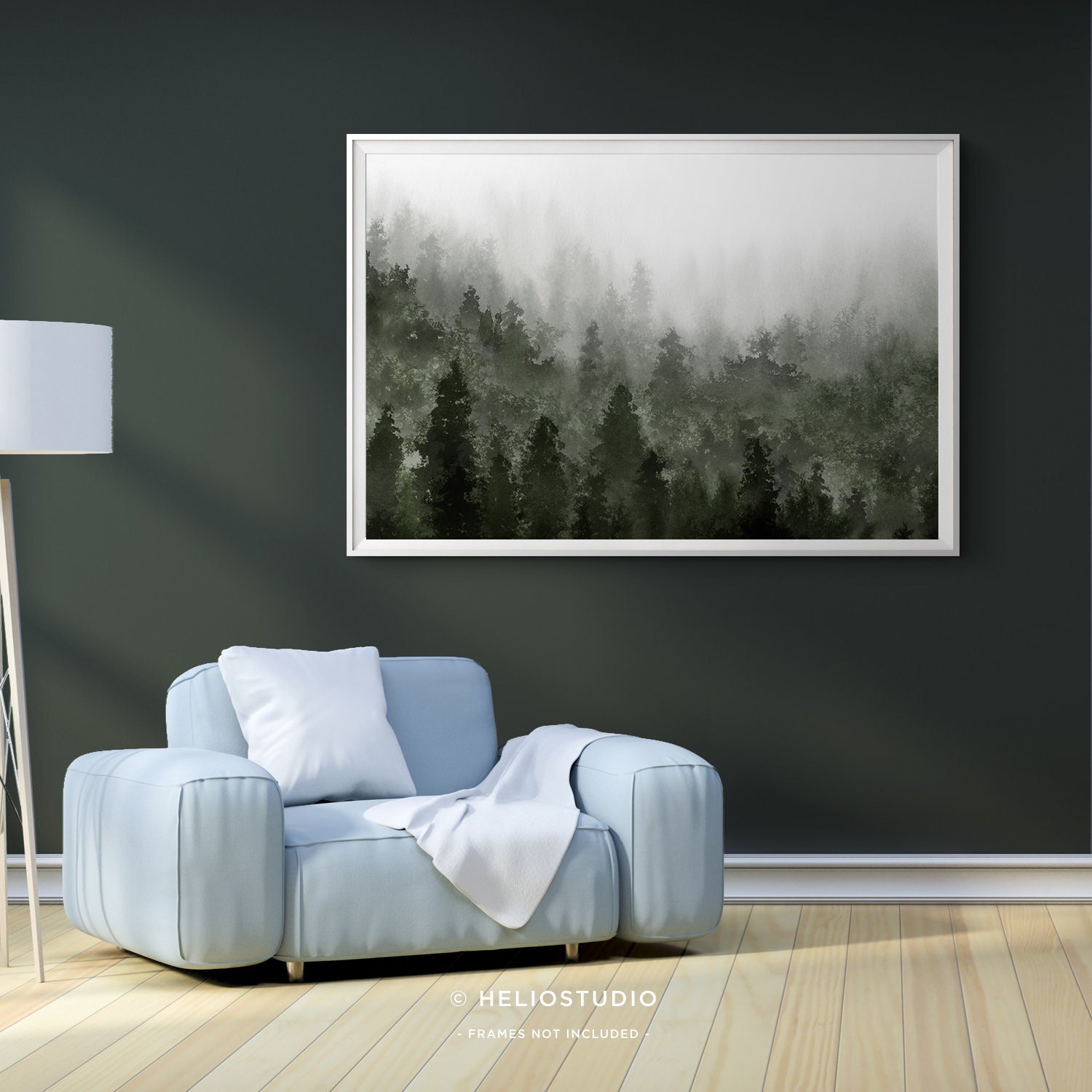 Deep Green Misty Forest Watercolour Wall Art. Pine Green Foggy - Etsy