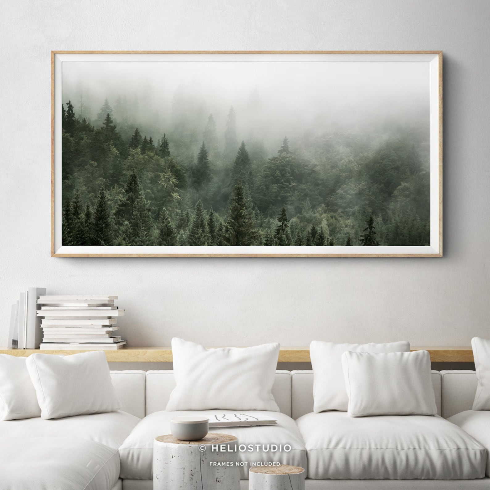 Deep Green Misty Forest Panoramic Wall Art. Green Pine Forest Mountain ...