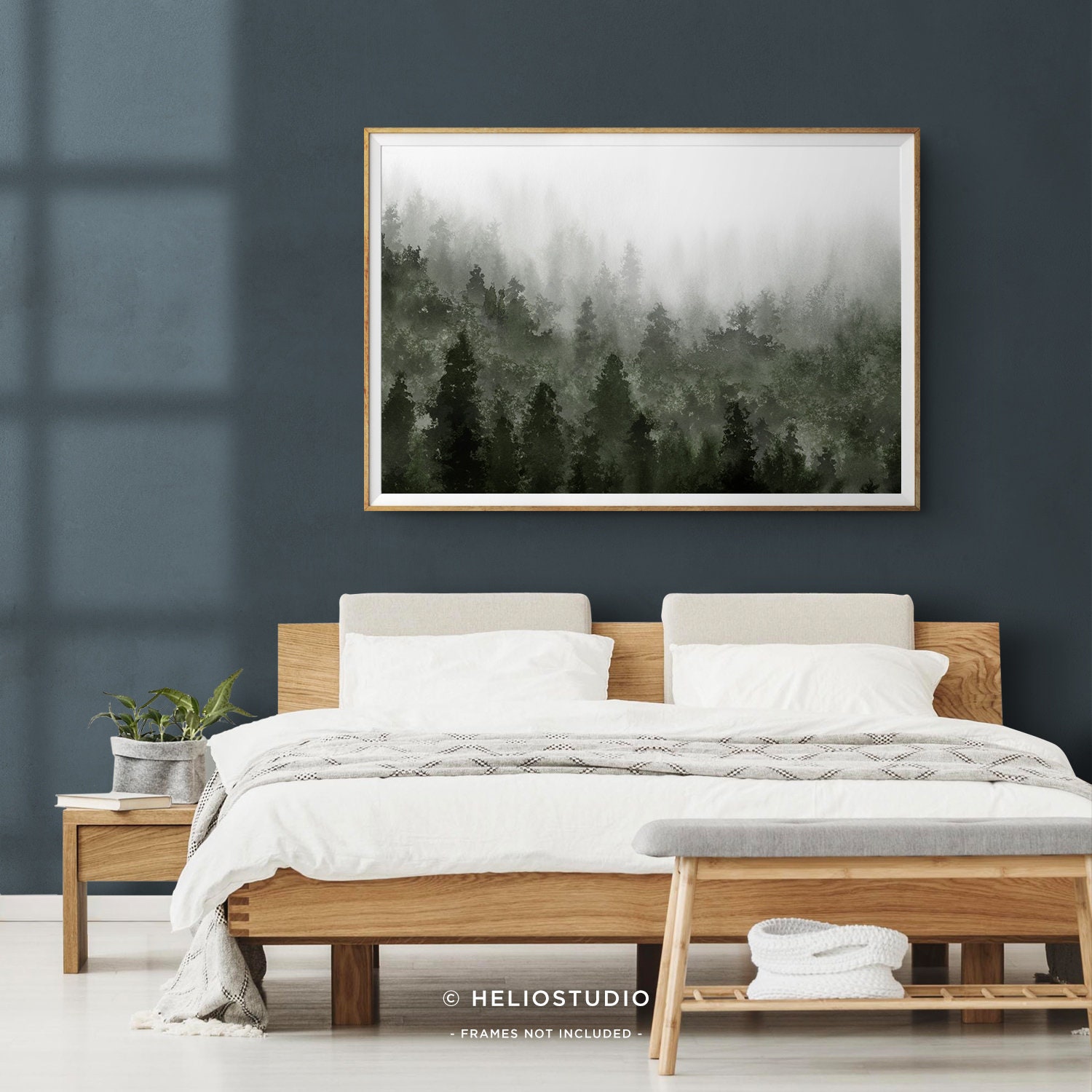 Deep Green Misty Forest Watercolour Wall Art. Pine Green Foggy - Etsy