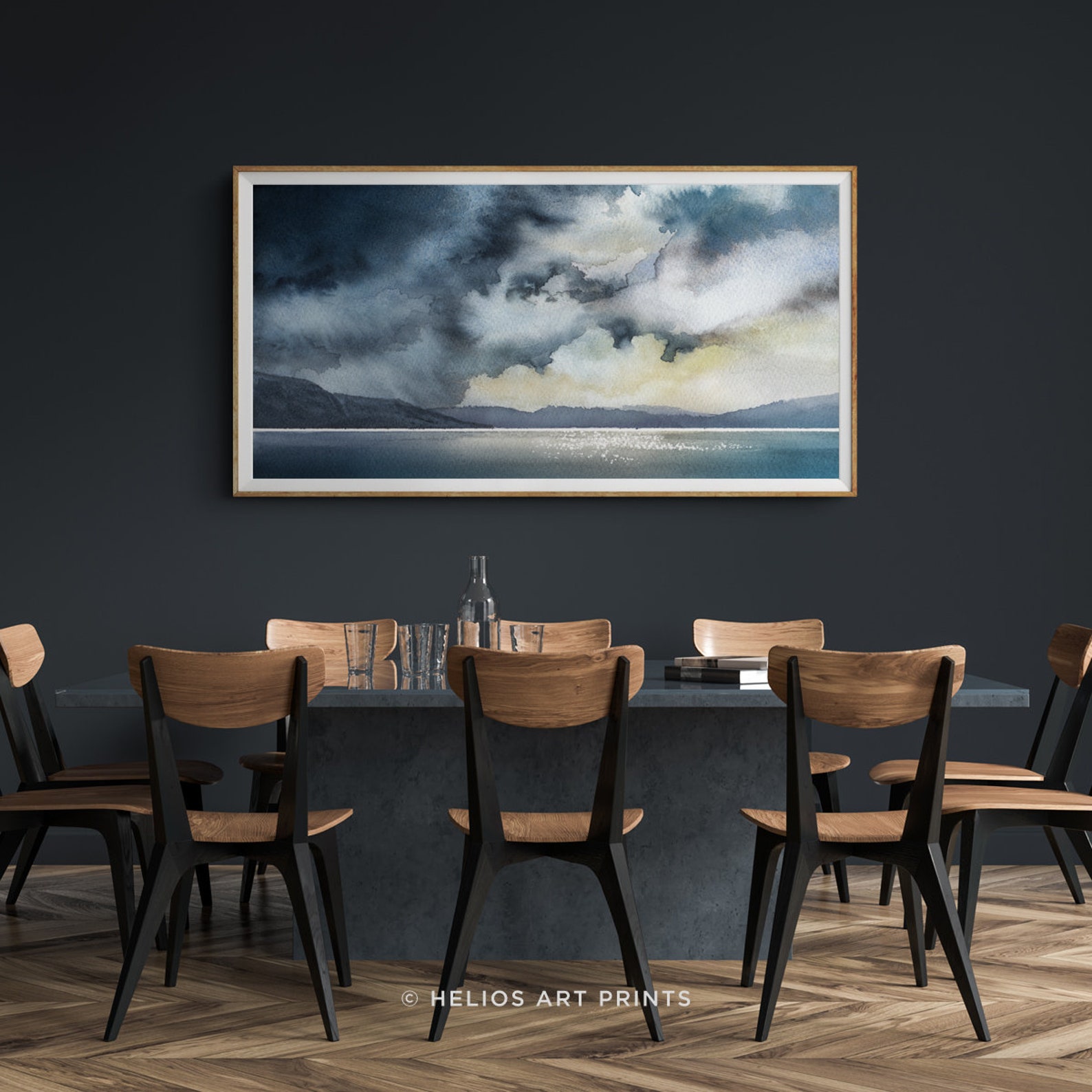 Abstract Panoramic Coastal Landscape Watercolor Print. - Etsy