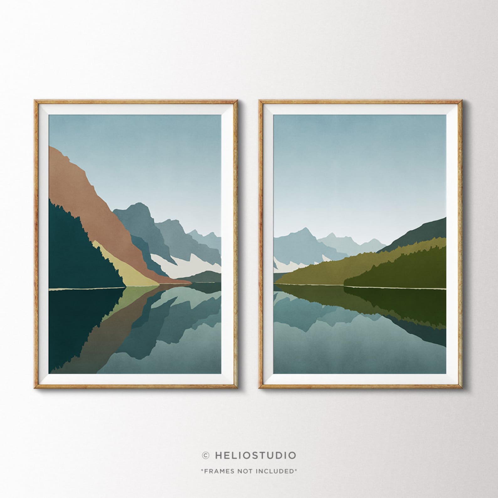 Two Piece Mountain Lake Art Prints. Set of 2 Mid Century - Etsy
