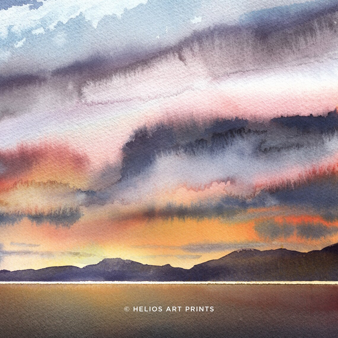 Panoramic Coastal Sunset Watercolour Art Print. Abstract - Etsy UK