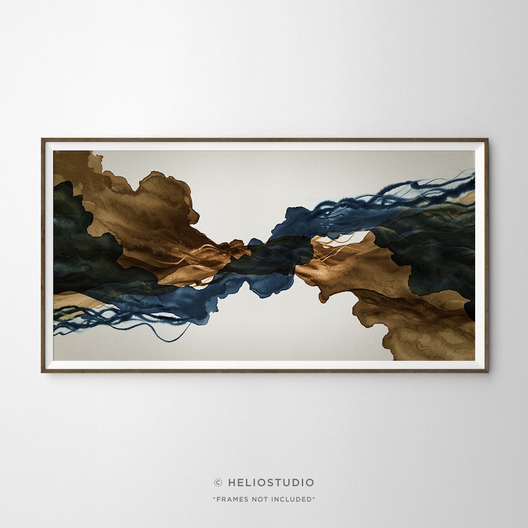 Abstract Panoramic Wall Art. Ink Blue and Sepia Vintage Abstract Art ...