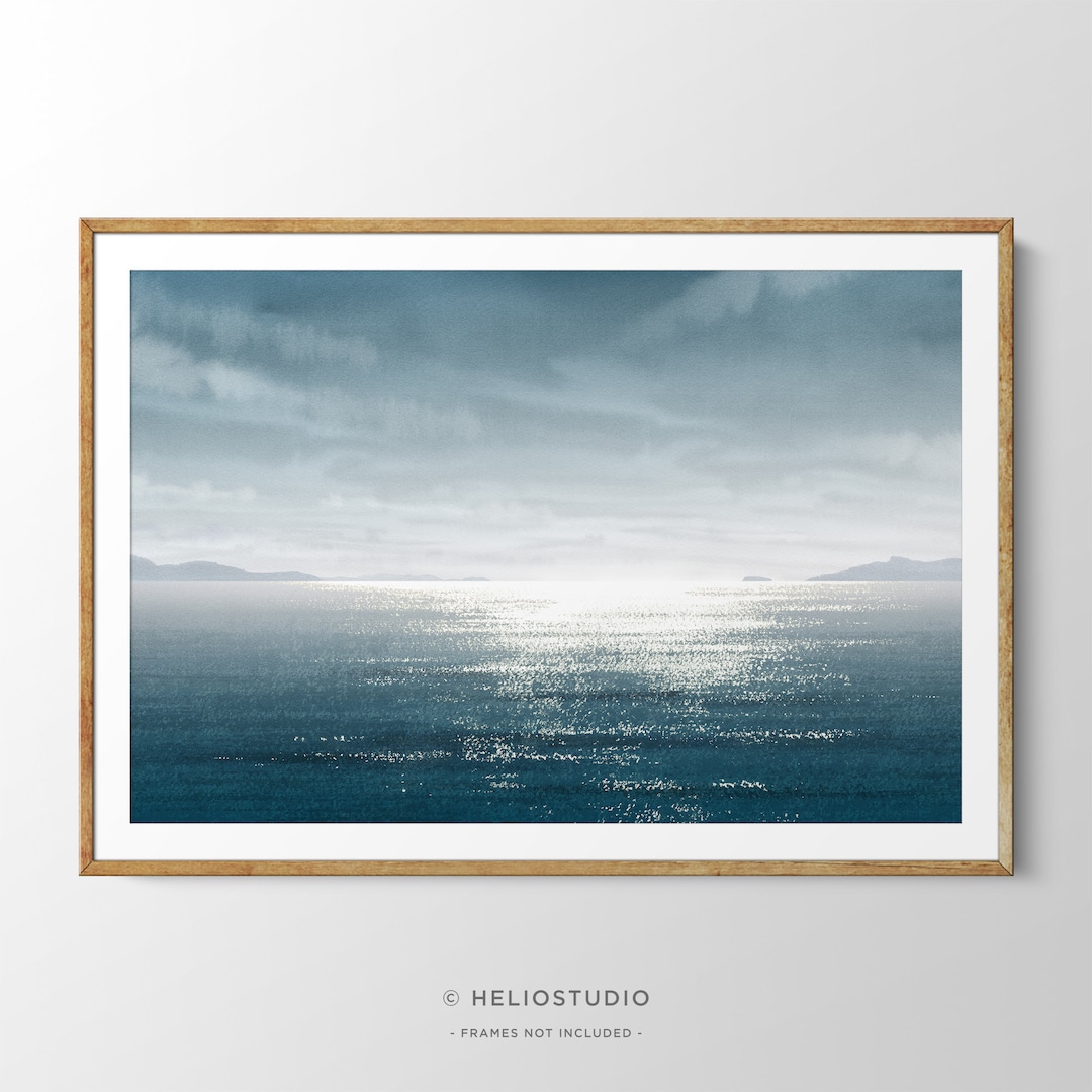 Large Coastal Wall Art. Sparkling Blue Ocean Art Print. Ocean Sunset ...