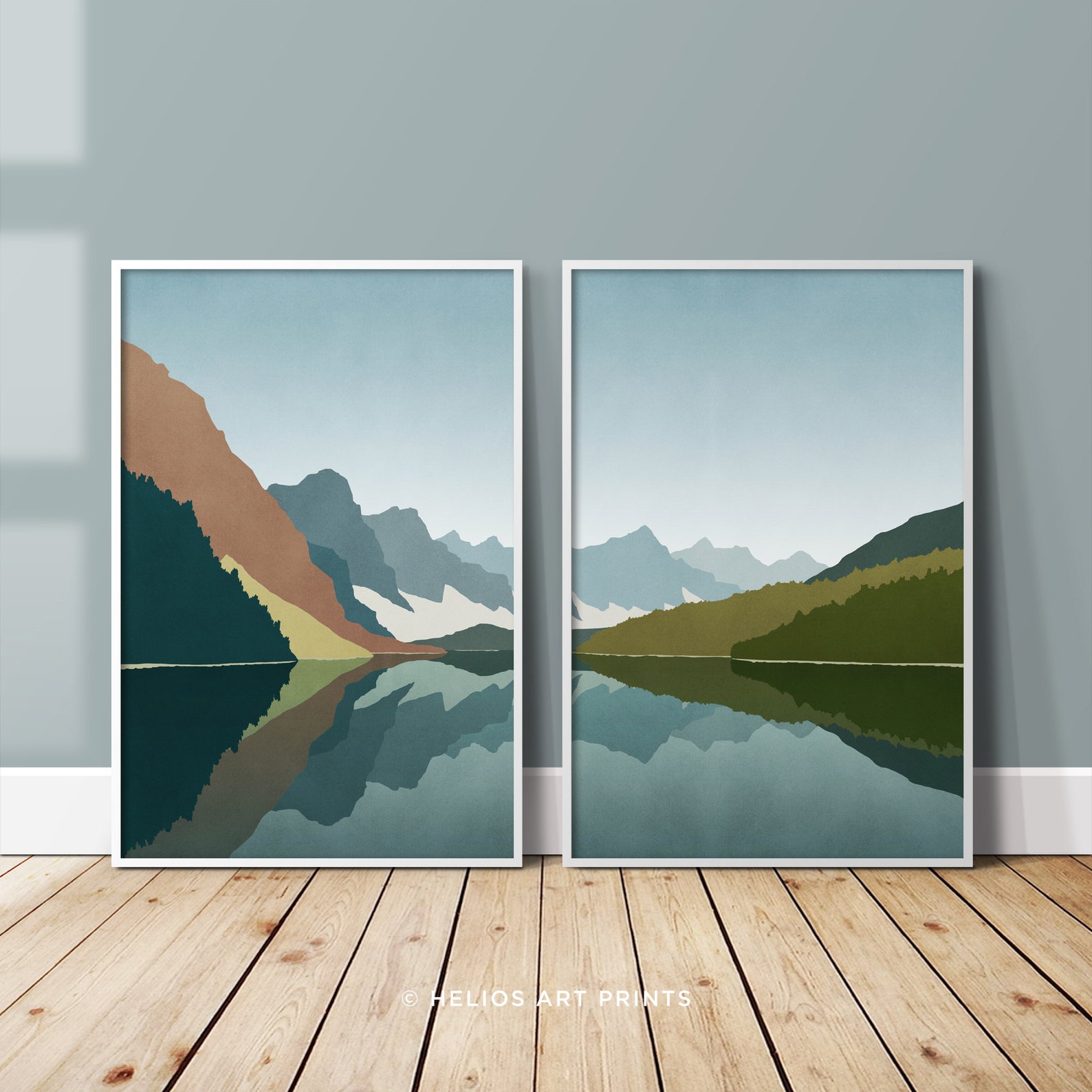 Two Piece Mountain Lake Art Prints. Set of 2 Mid Century | Etsy