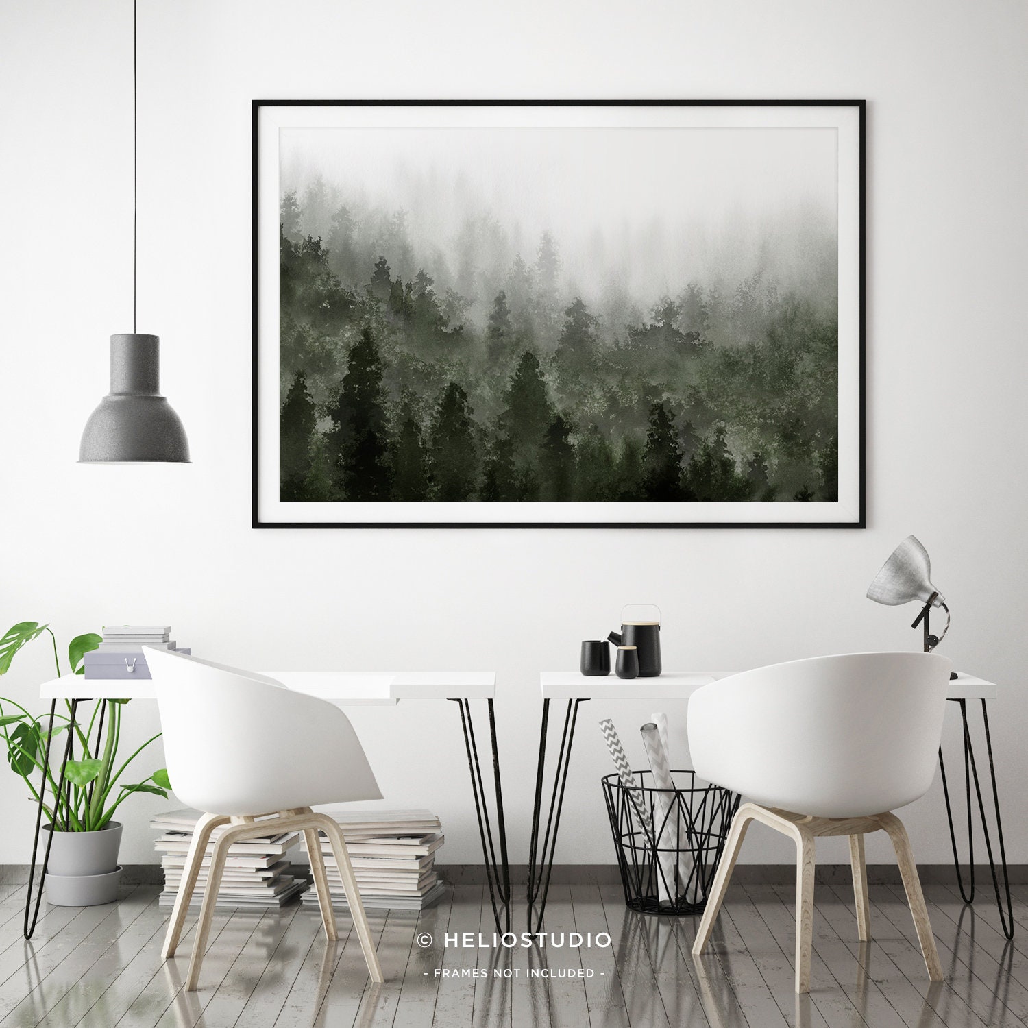 Deep Green Misty Forest Watercolour Wall Art. Pine Green Foggy - Etsy