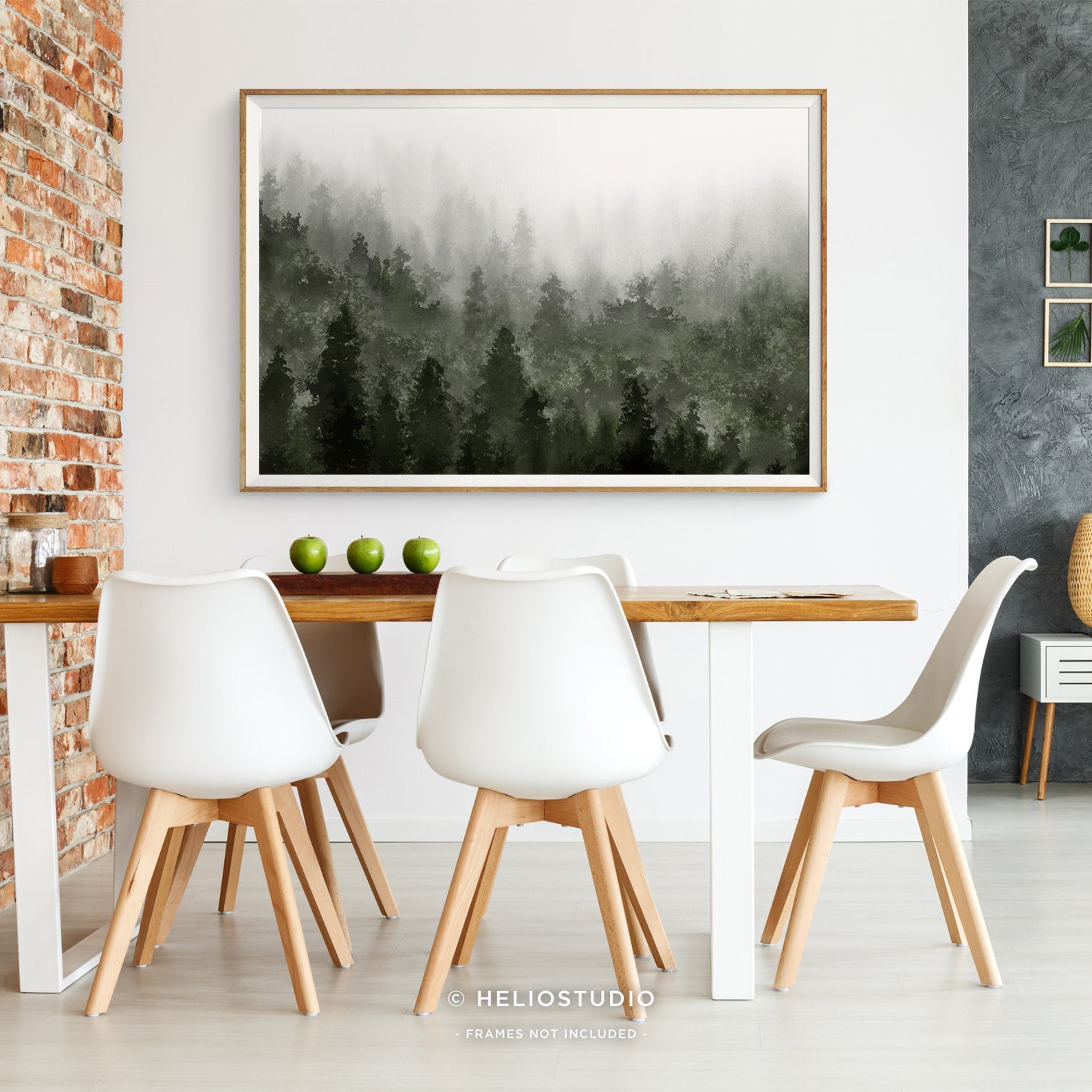Deep Green Misty Forest Watercolour Wall Art. Pine Green Foggy - Etsy