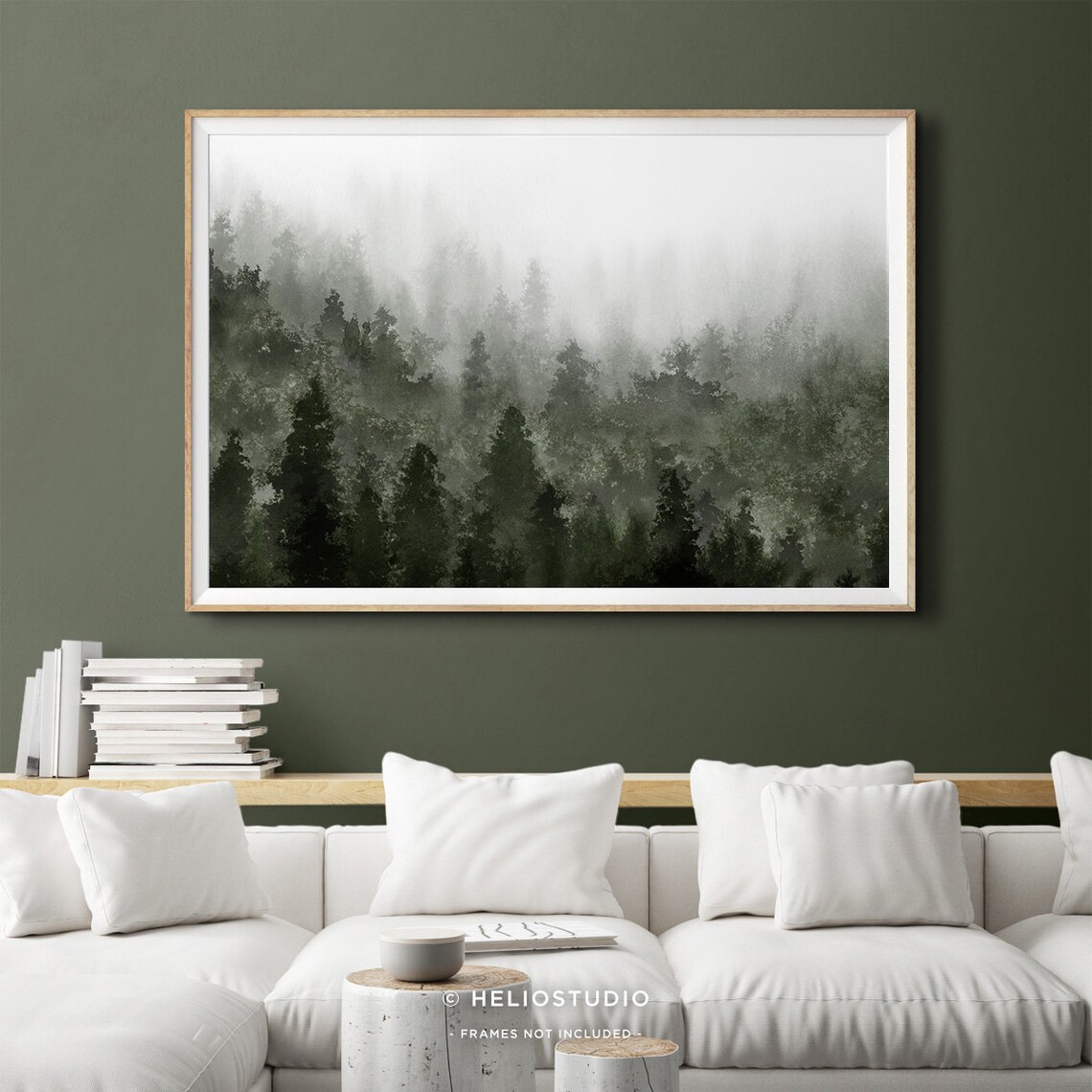 Deep Green Misty Forest Watercolour Wall Art. Pine Green Foggy - Etsy