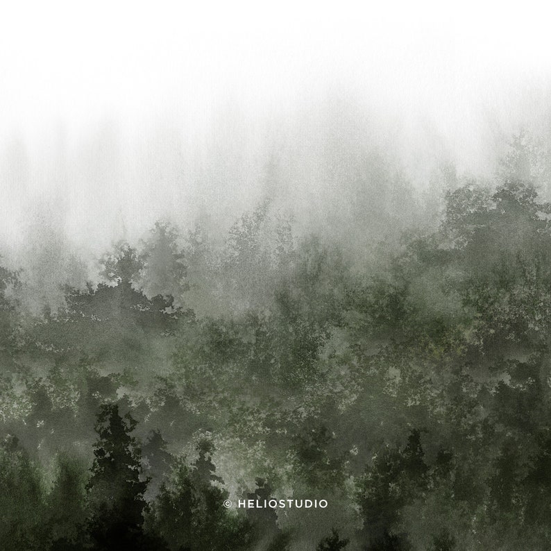 Misty Forest Art Print,misty Mountain Forest Large Wall Art,green Pine ...
