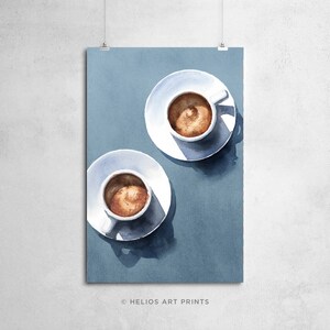 Two Coffee Cups Watercolor Art Print. Breakfast Kitchen Table ...