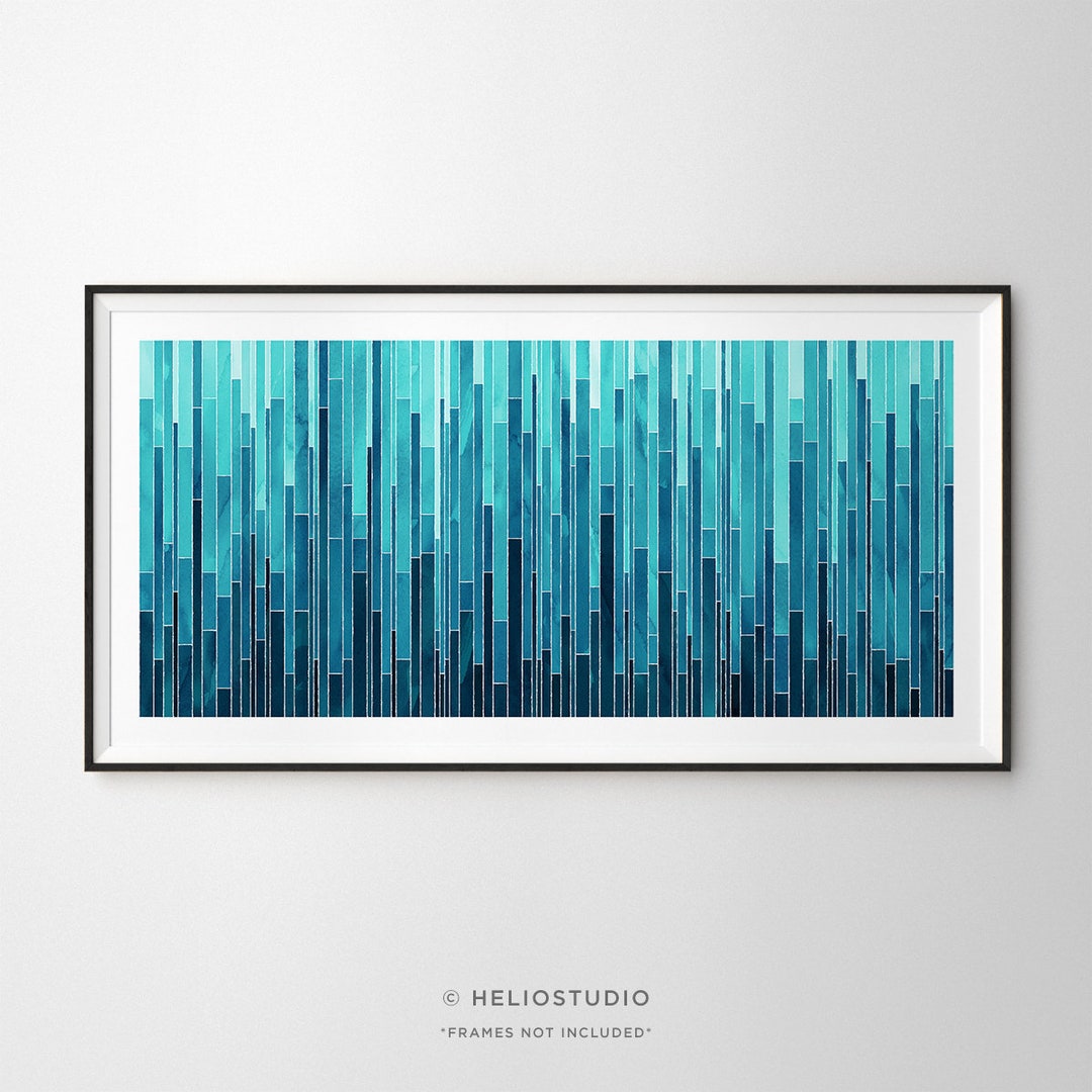 Midcentury Abstract Panoramic Watercolour Wall Art. Extra Large Print ...